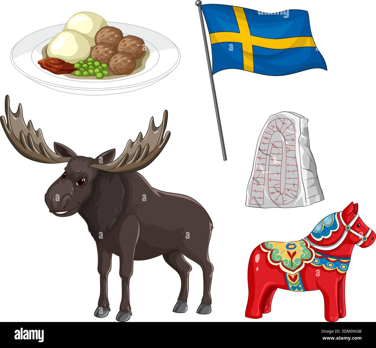 Vector collection of Swedish icons including meatballs, national flag ...