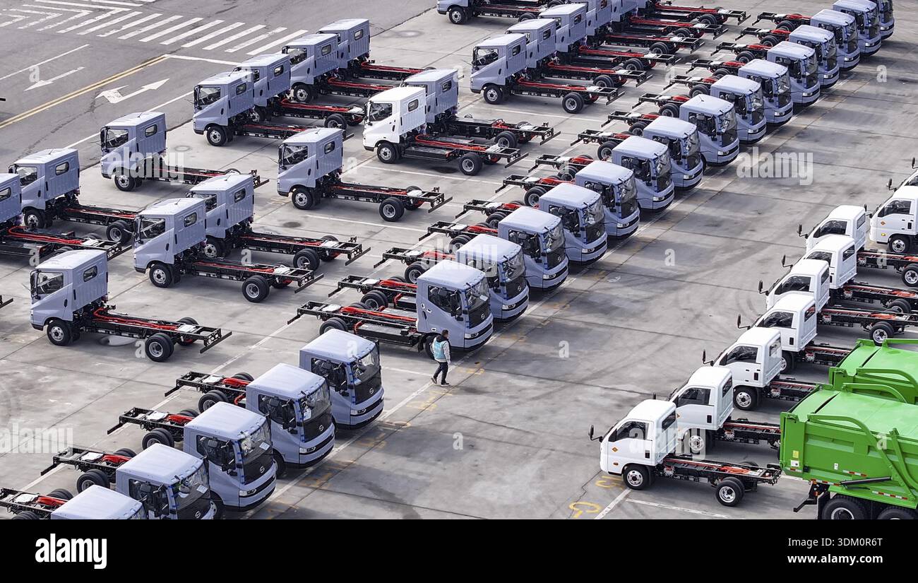 Aerial photo shows BYD new energy commercial vehicles at BYD's factory ...