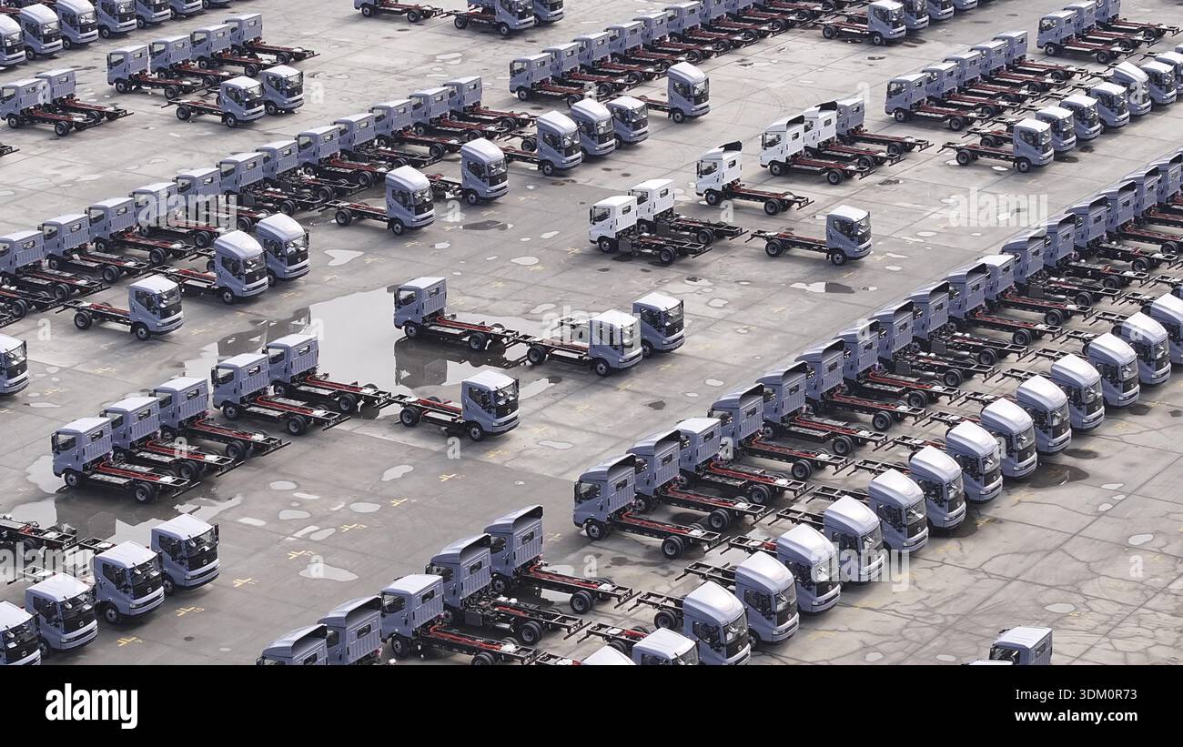 Aerial photo shows BYD new energy commercial vehicles at BYD's factory ...
