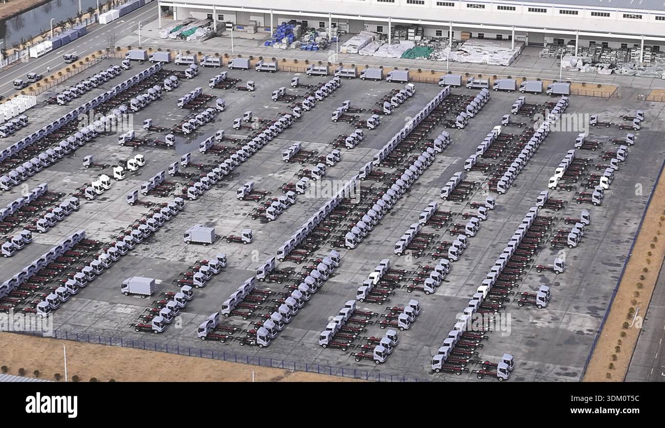 Aerial photo shows BYD new energy commercial vehicles at BYD's factory ...