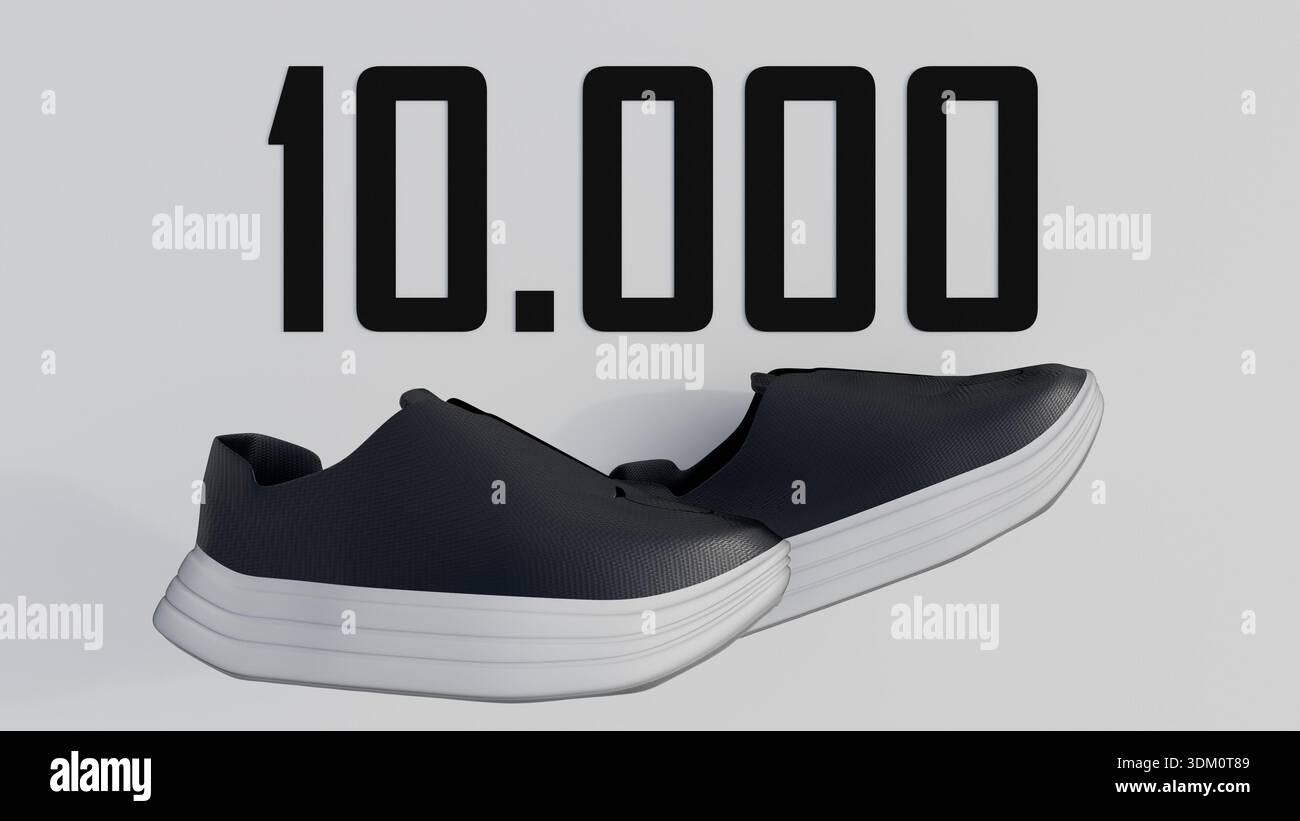 A 3d rendering of running shoes and the number "10,000 Stock Photo - Alamy