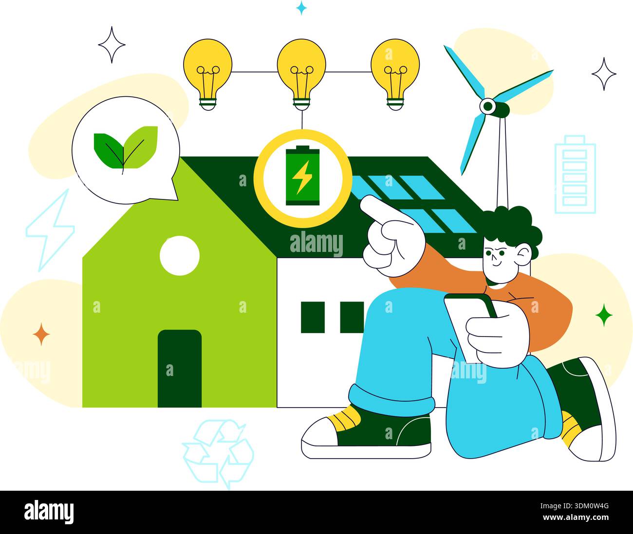 Self Sustainable Homes Vector Illustration Featuring Eco Friendly ...
