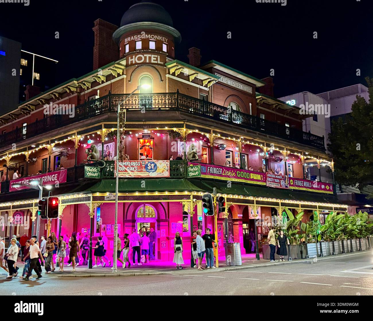 Former Great Western now Brass Monkey Hotel lit up in pink lights for ...