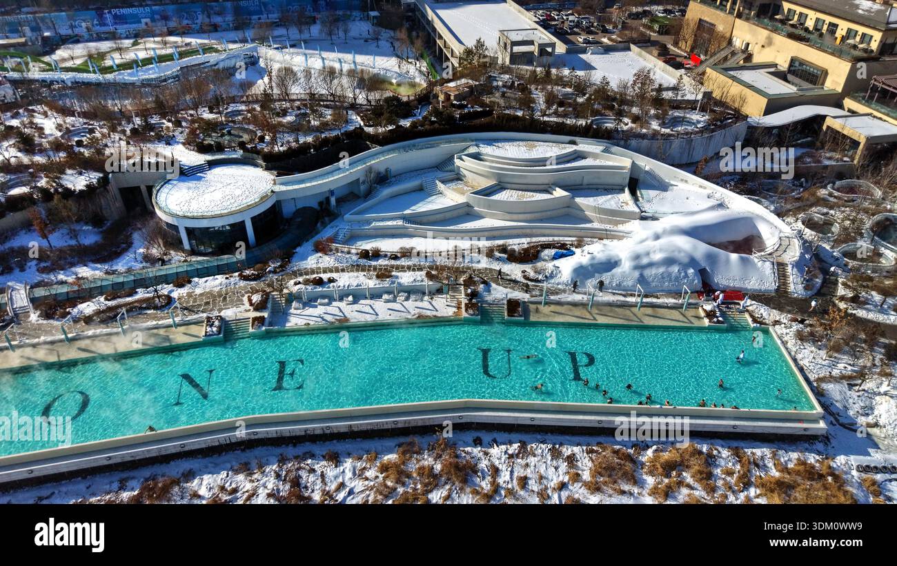 Aerial photo shows tourists soaking in outdoor hot springs in Shenyang ...