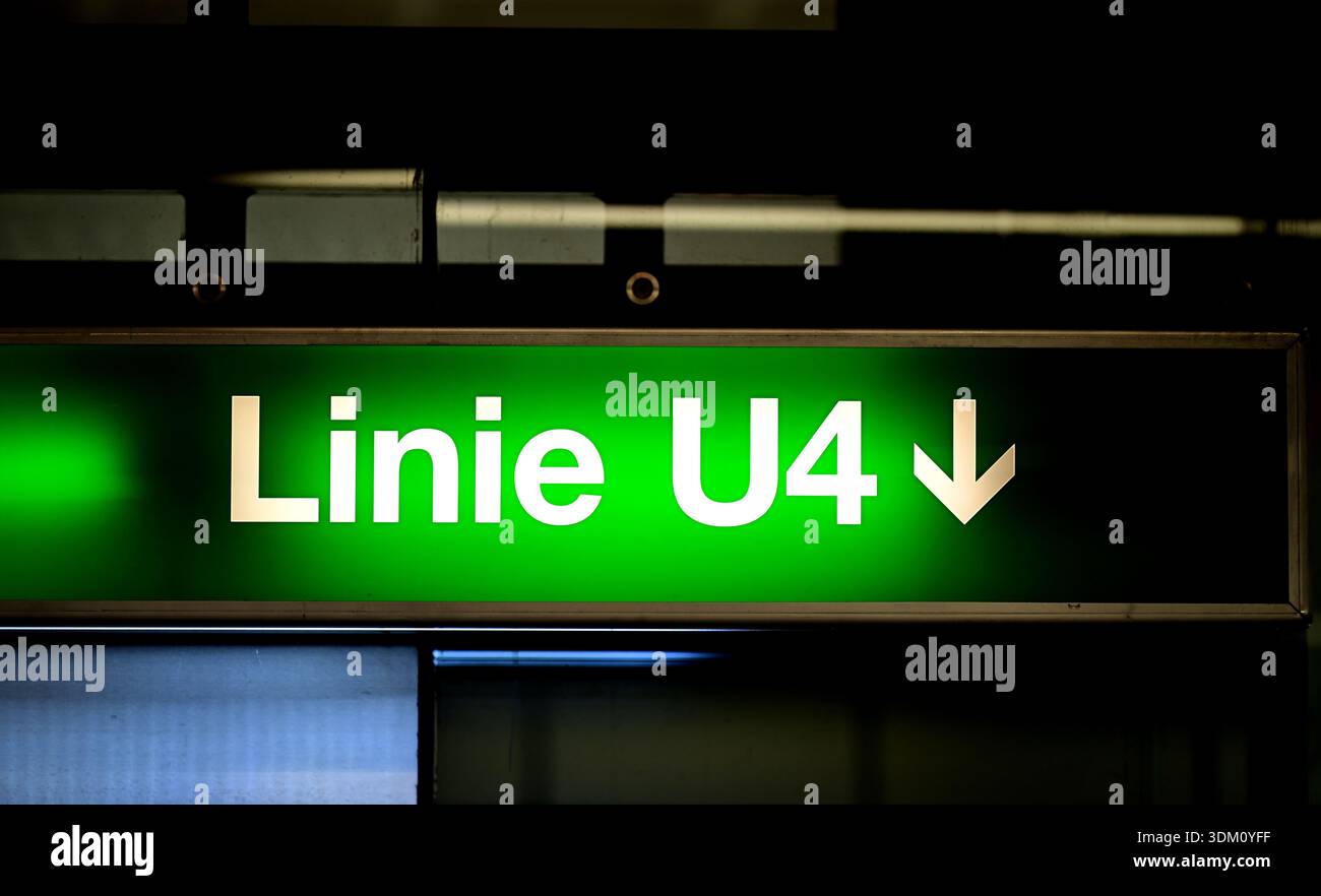 THEME PICTURE - The logo of the U4 underground line at an underground ...