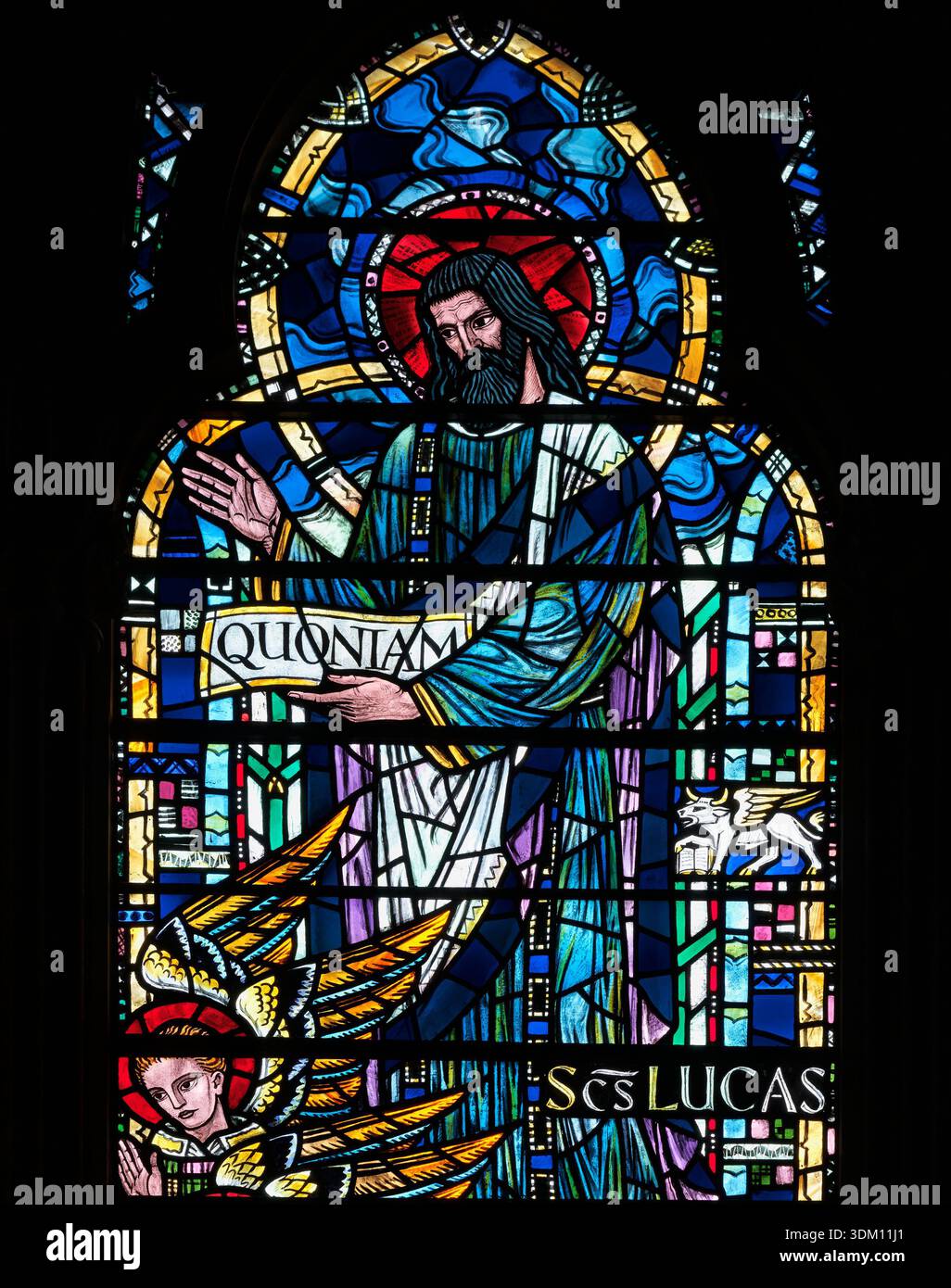 Stained-glass window, of the gospel writer Luke, in St Etheldreda's ...