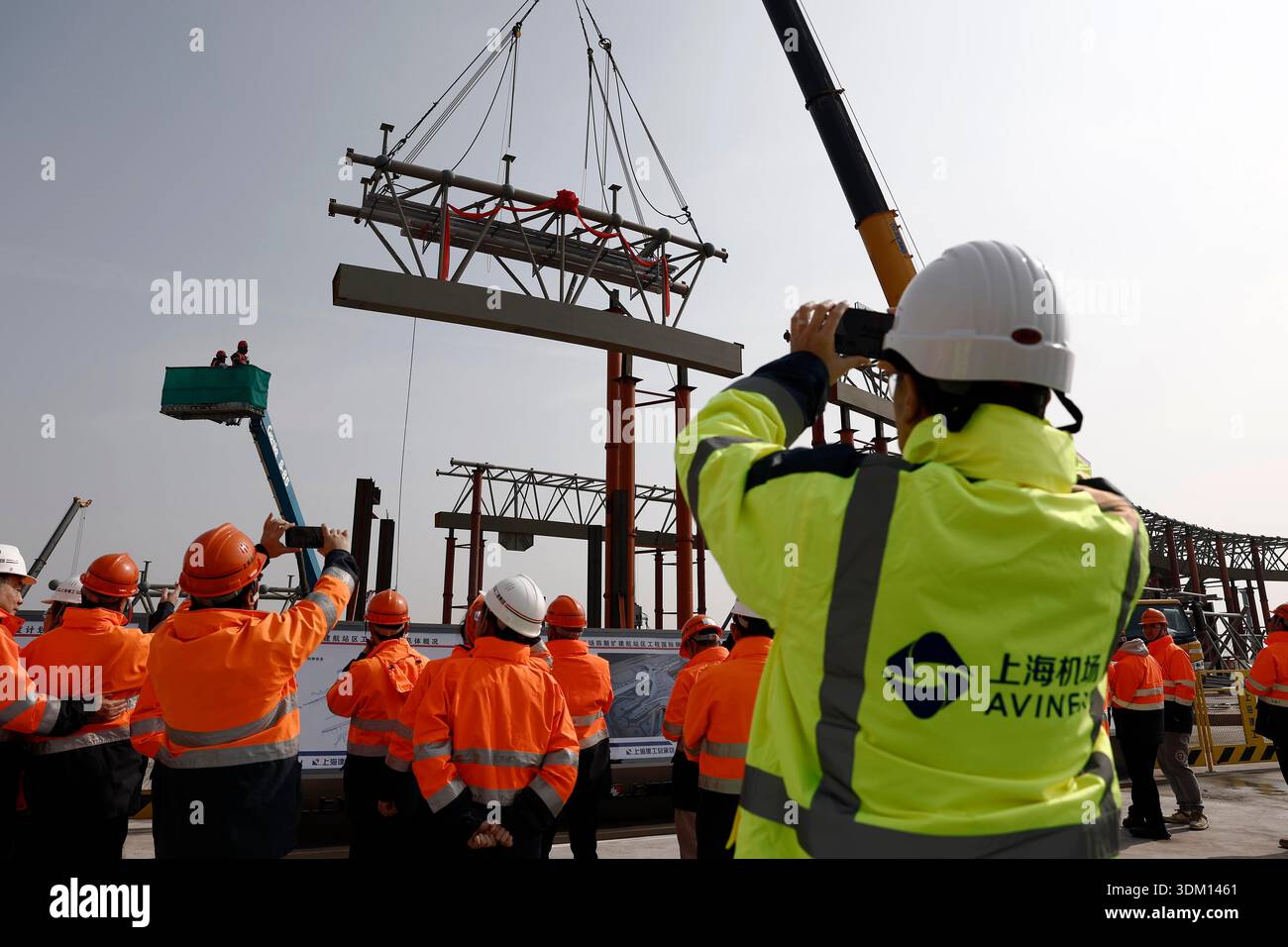 Shanghai,China.1st February 2026. The steel roof lifting operation for ...
