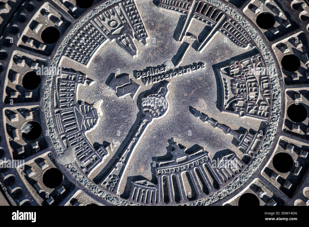 Berlin, germany, august 11, 2023. Berlin manhole cover featuring relief ...