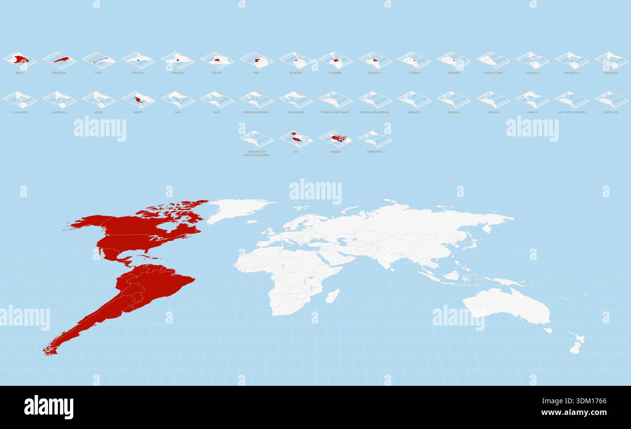 American Nation Maps in Isometric Folded Paper Style with a World Map ...