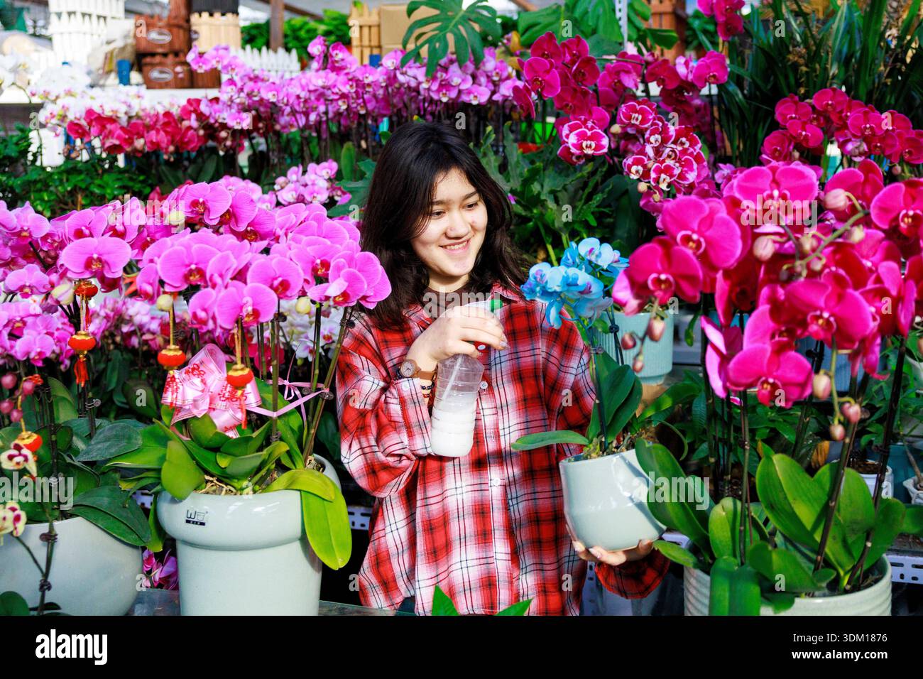 Florists arrange flowers at a market in Tianshan District, Urumqi City ...