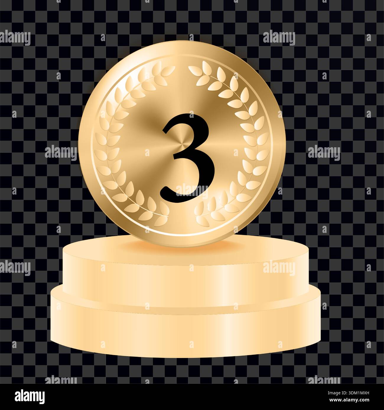 Bronze award medallion displaying number three on podium. Third place ...