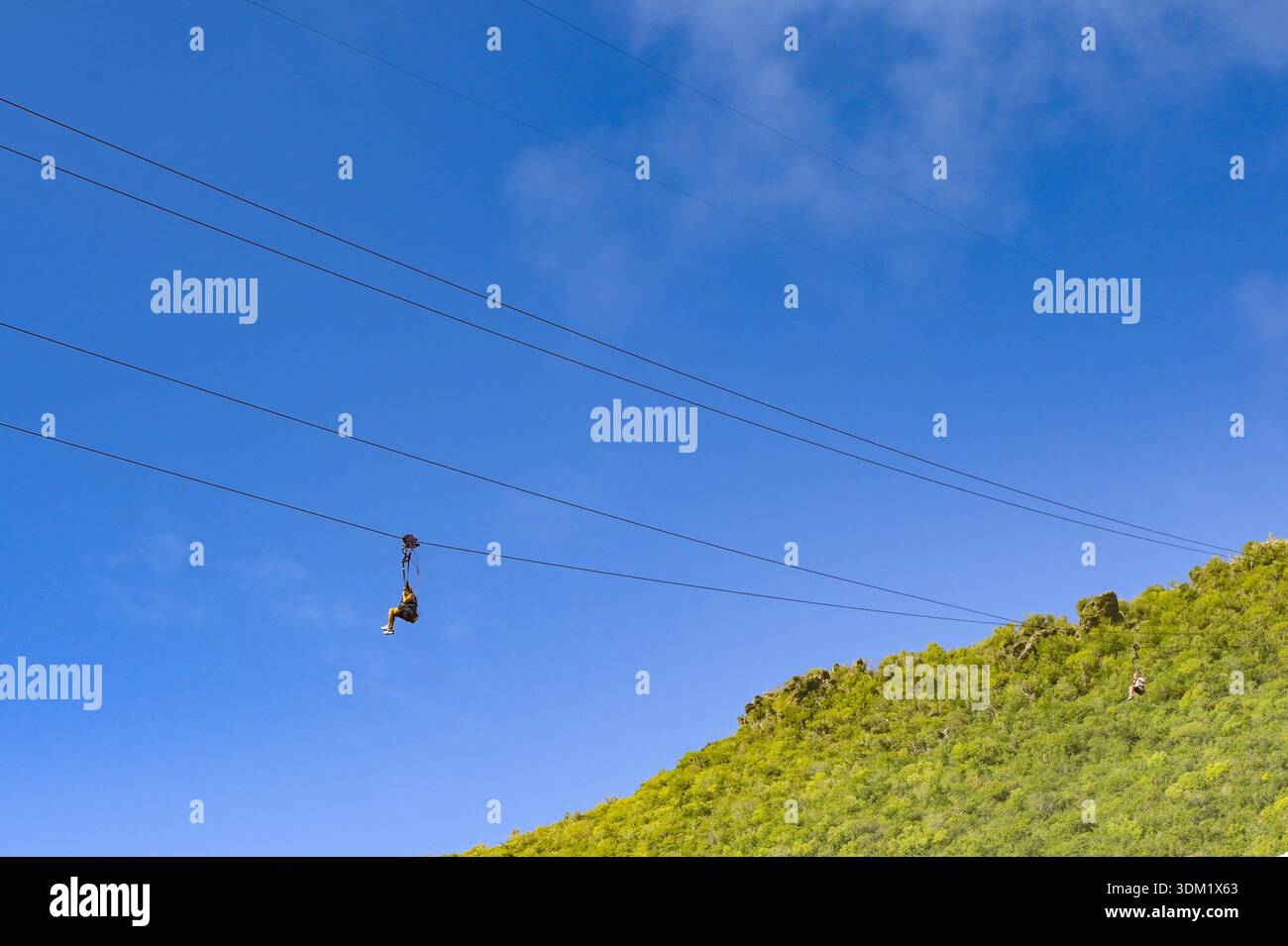 St Maarten, Netherlands - 17 January 2026: People riding the fast zip ...