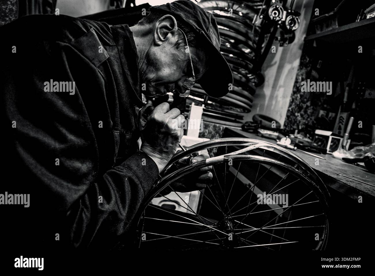 Saint Petersburg, Russia, 7 May 2019, Man repairing broken wheelchair ...