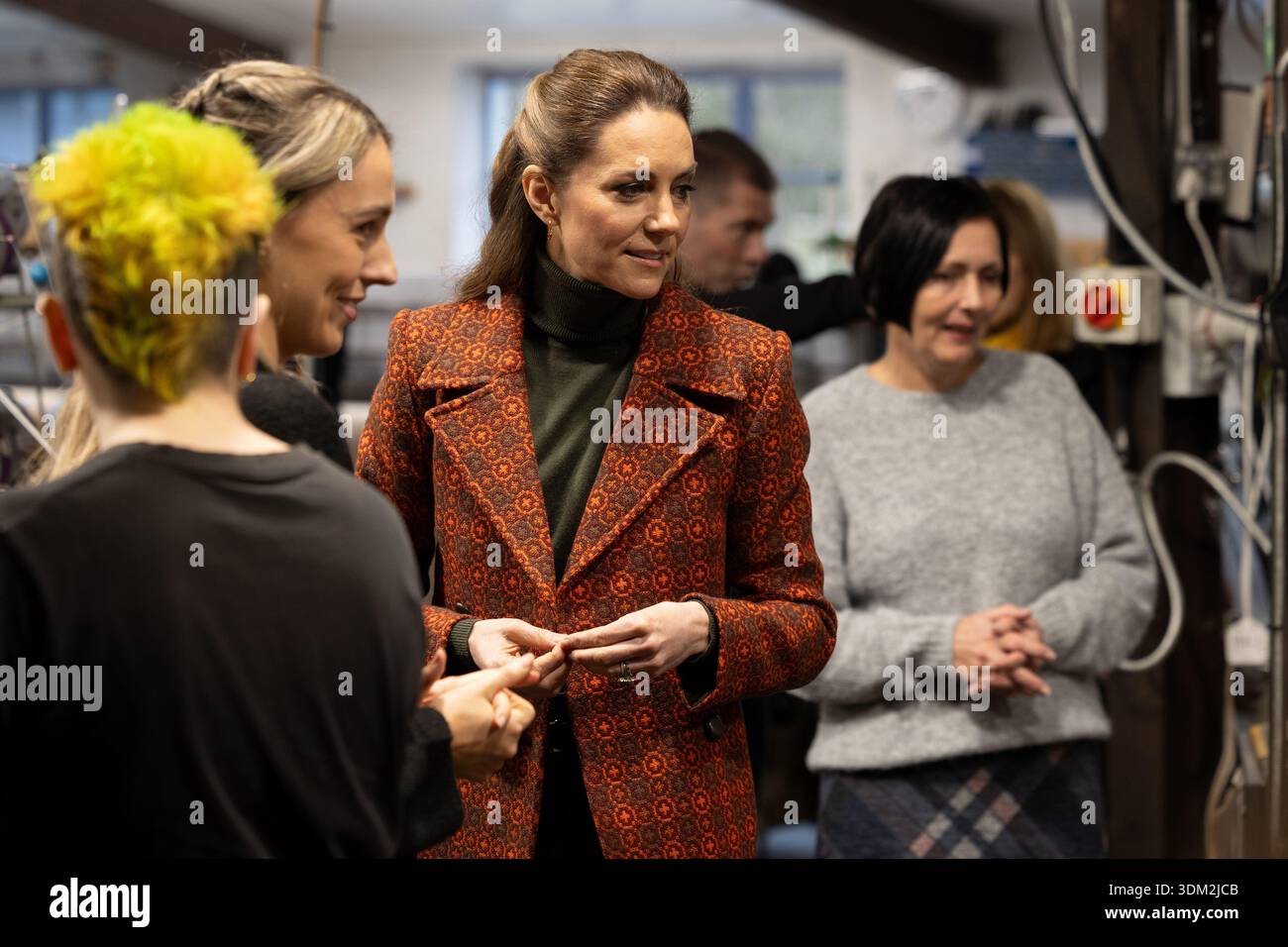 Britain's Kate, Princess of Wales, center, visits Melin Tregwynt, a ...