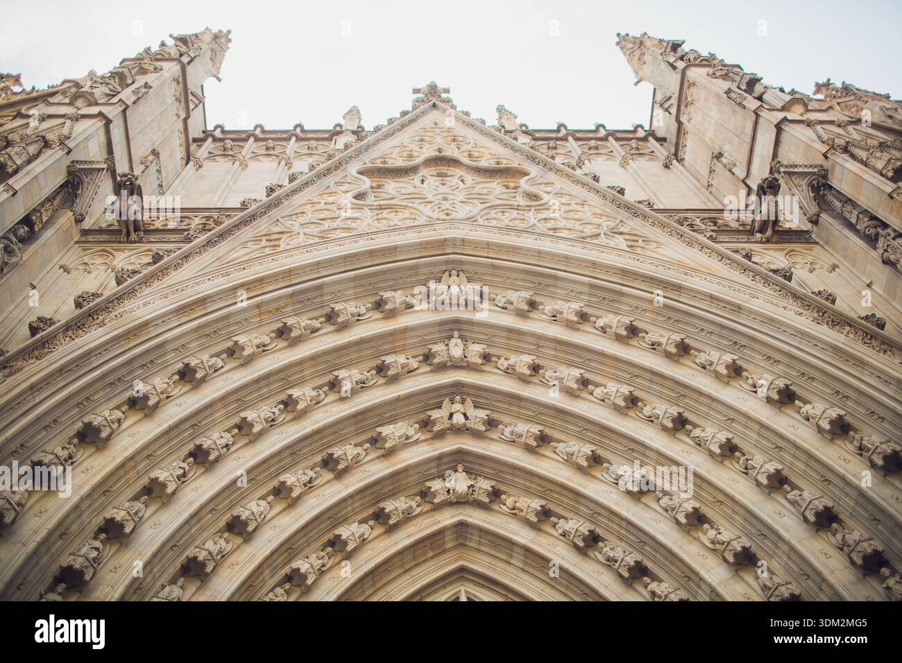 Decorative church front. Majestic cathedral facade featuring layered ...
