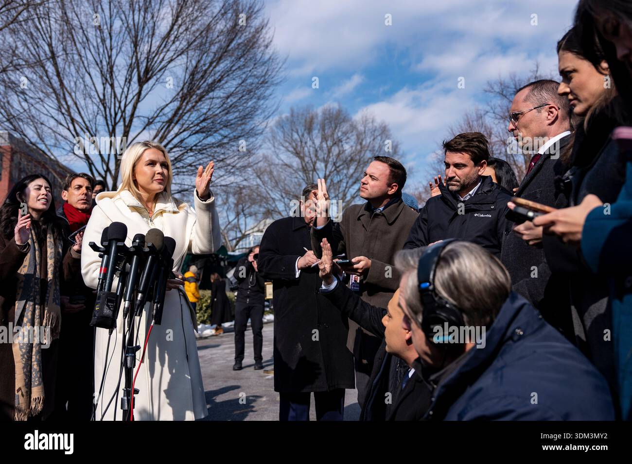 White House press secretary Karoline Leavitt speaks with reporters at ...