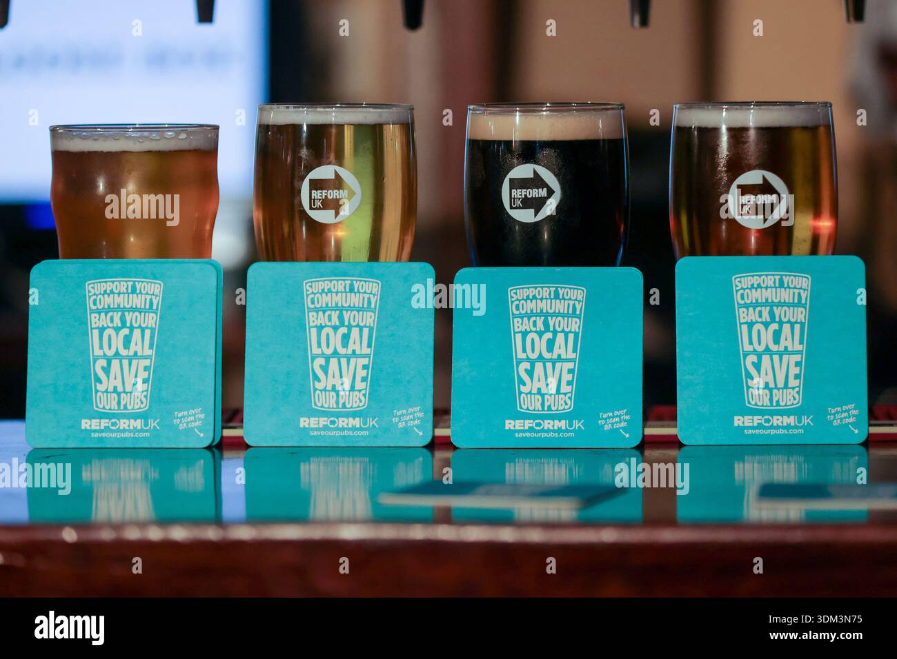 London. UK. 03 Feb 2026. Pints of beer at Reform UK's 'Save Our Pubs ...