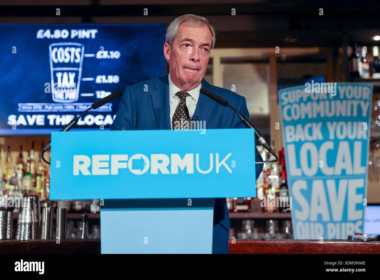 London. UK. 03 Feb 2026. Reform UK leader NIGEL FARAGE MP speaks at ...