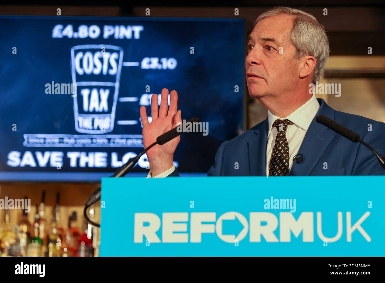 London. UK. 03 Feb 2026. Reform UK leader NIGEL FARAGE MP speaks at ...