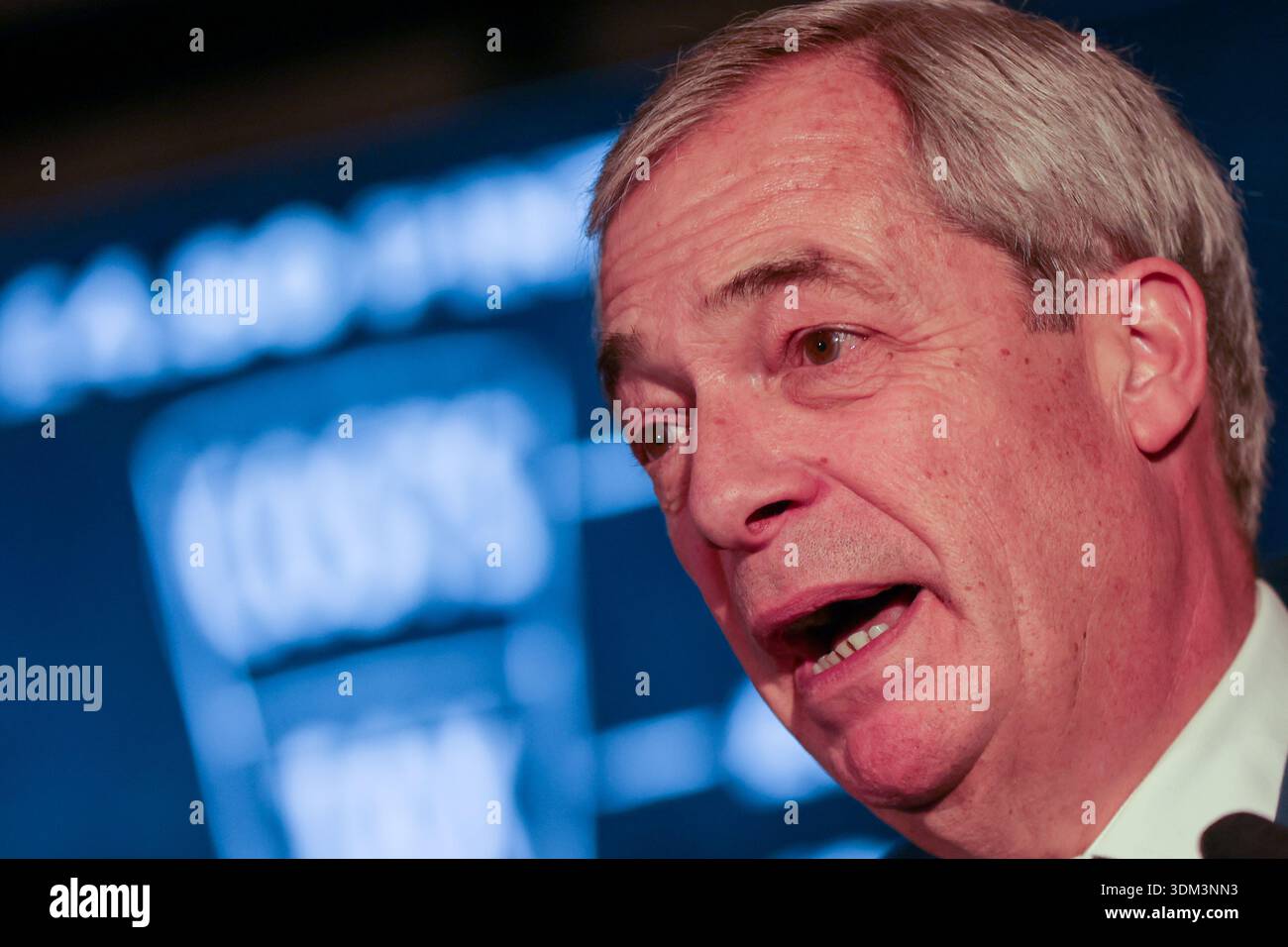 London. UK. 03 Feb 2026. Reform UK leader NIGEL FARAGE MP speaks at ...