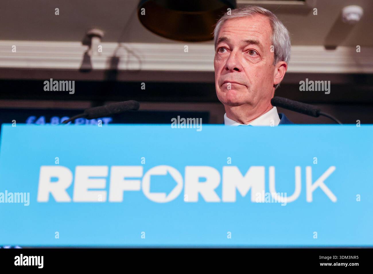 London. UK. 03 Feb 2026. Reform UK leader NIGEL FARAGE MP speaks at ...