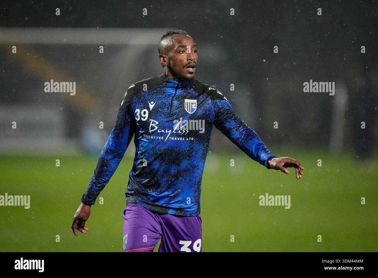 ≤ z Omar Beckles of Gillingham in the pregame warmup session during the ...