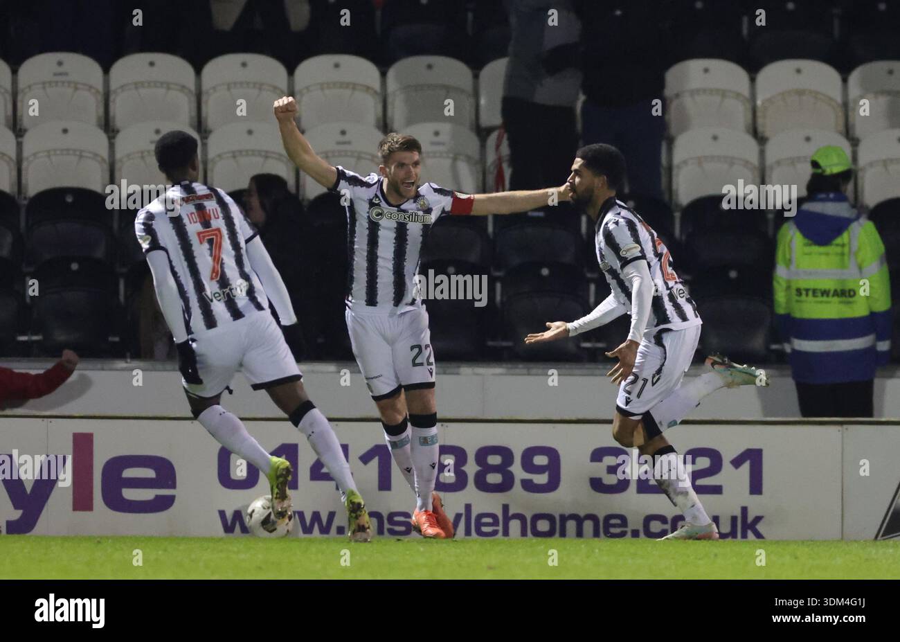St Mirren's Miguel Freckleton celebrates scoring the opening goal ...