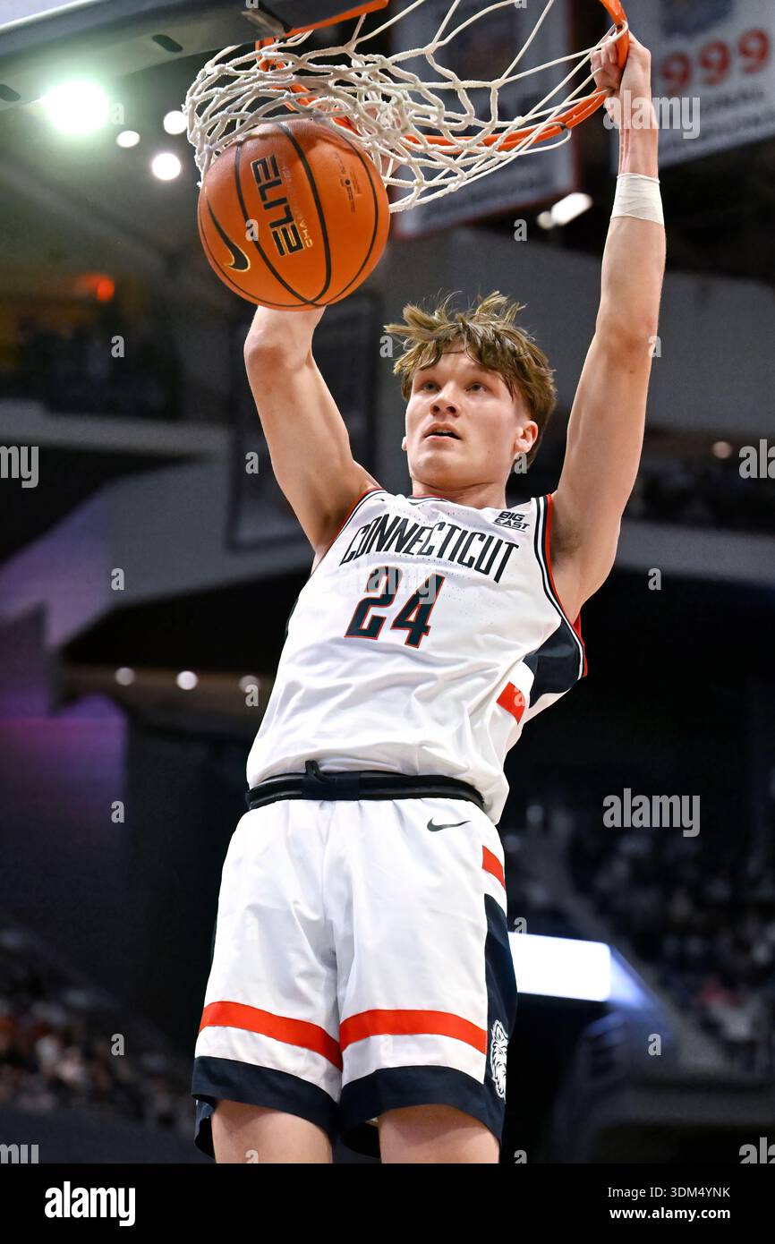 UConn guard Braylon Mullins (24) dunks the ball in the first half of an ...