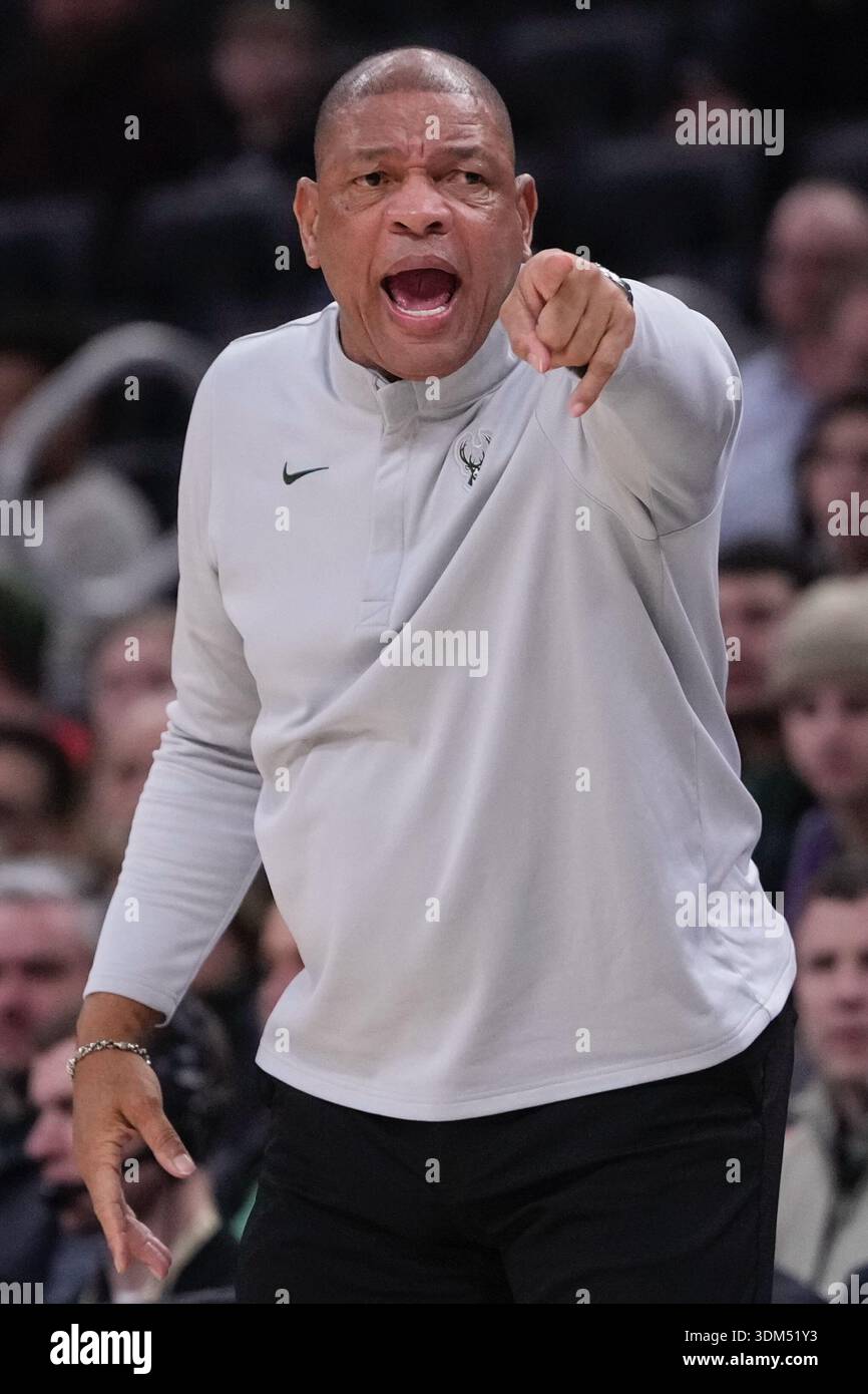 Milwaukee Bucks head coach Doc Rivers reacts during the first half of ...