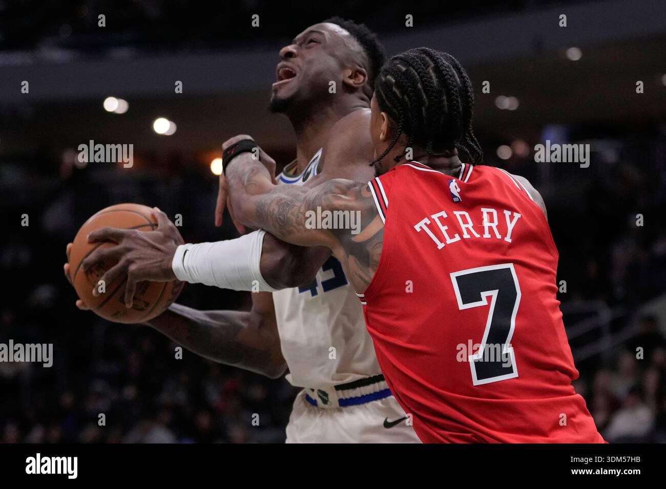 Chicago Bulls' Dalen Terry fouls Milwaukee Bucks' Thanasis ...
