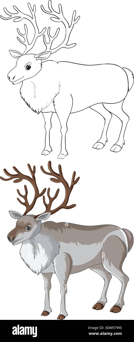 A side profile reindeer vector illustration includes a black line ...