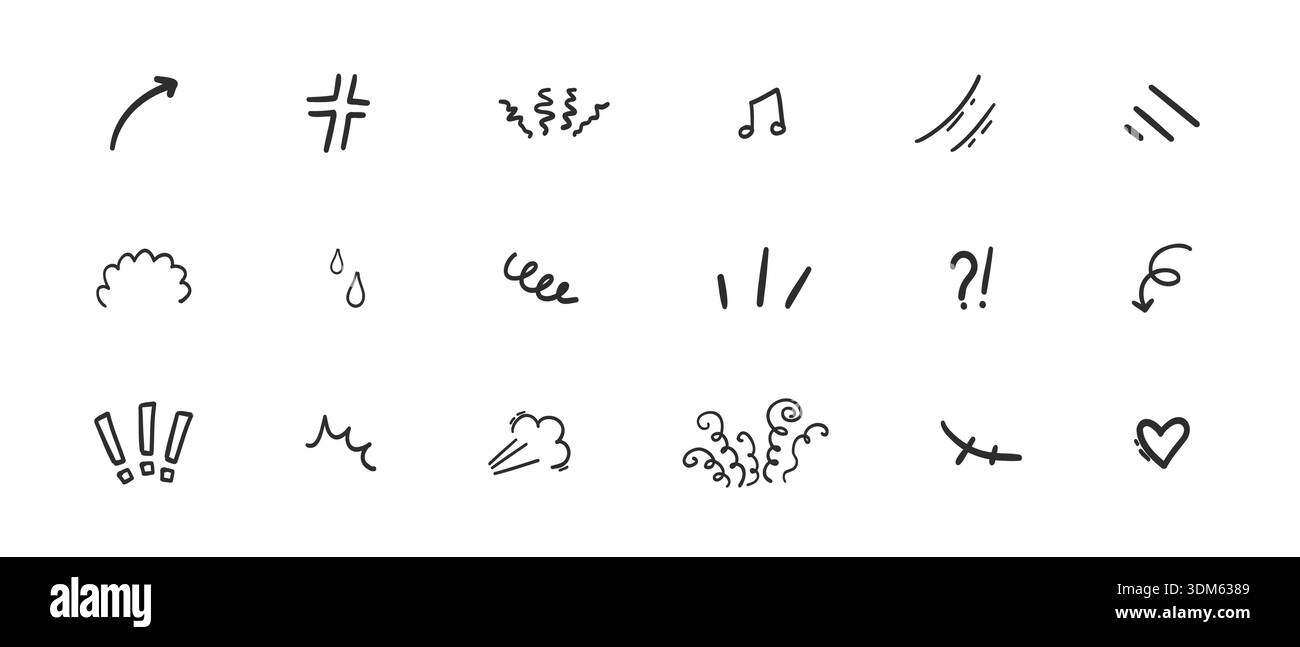 Expressions movement simple doodle hand drawn set. Comic manga effect ...