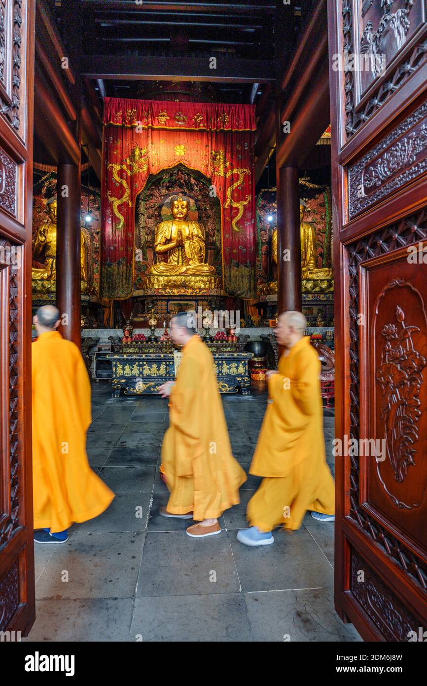 prayers of monks walking in circles, Lingyun Temple (713 AD), historic ...