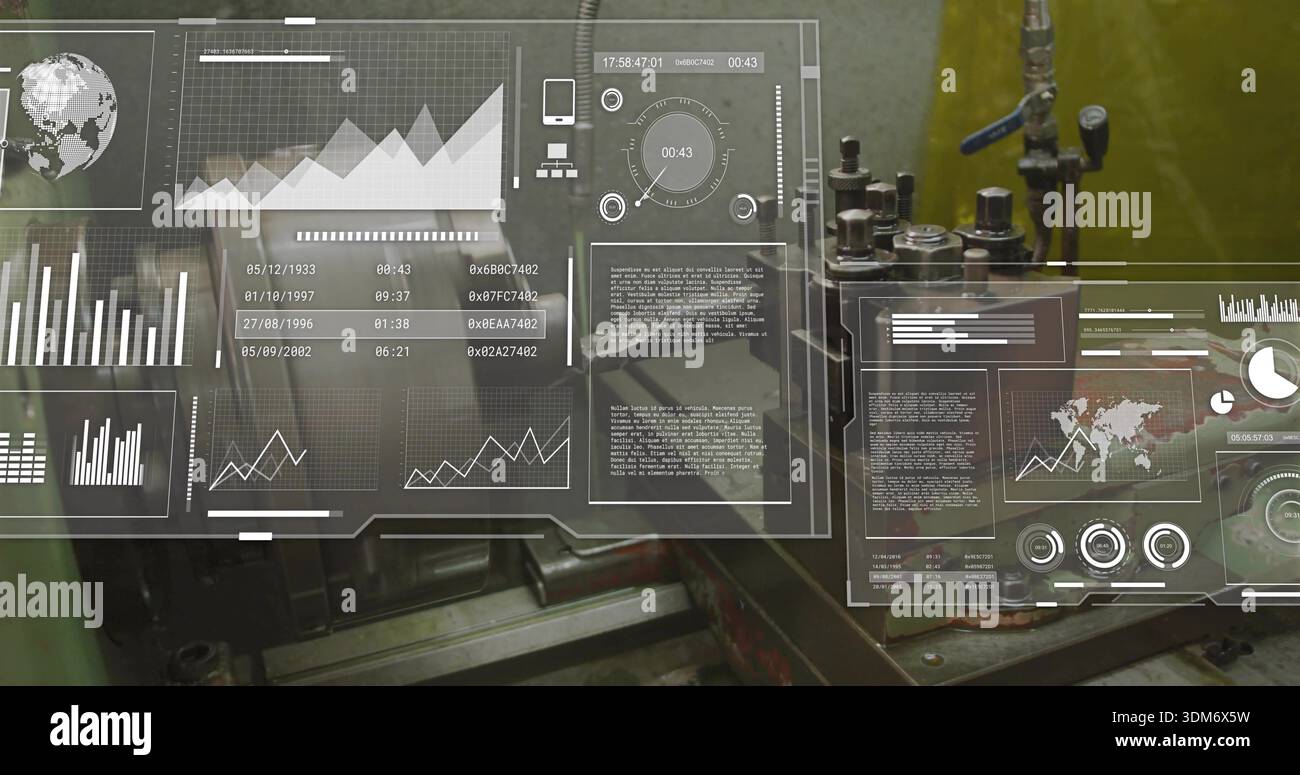 Displaying translucent HUD dashboard monitoring machine tool at ...