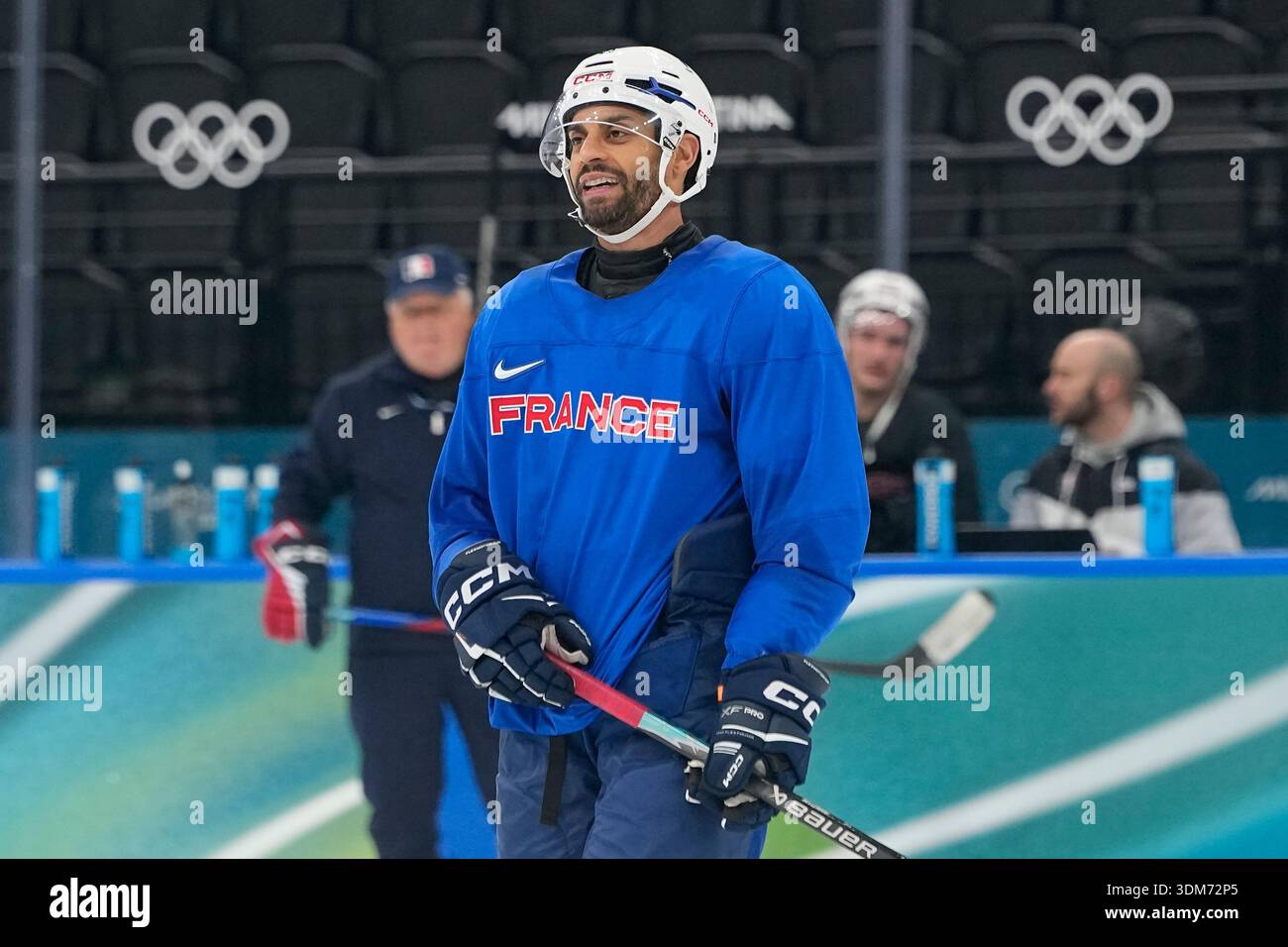 France's Pierre-Edouard Bellemare skate on the ice during a training ...