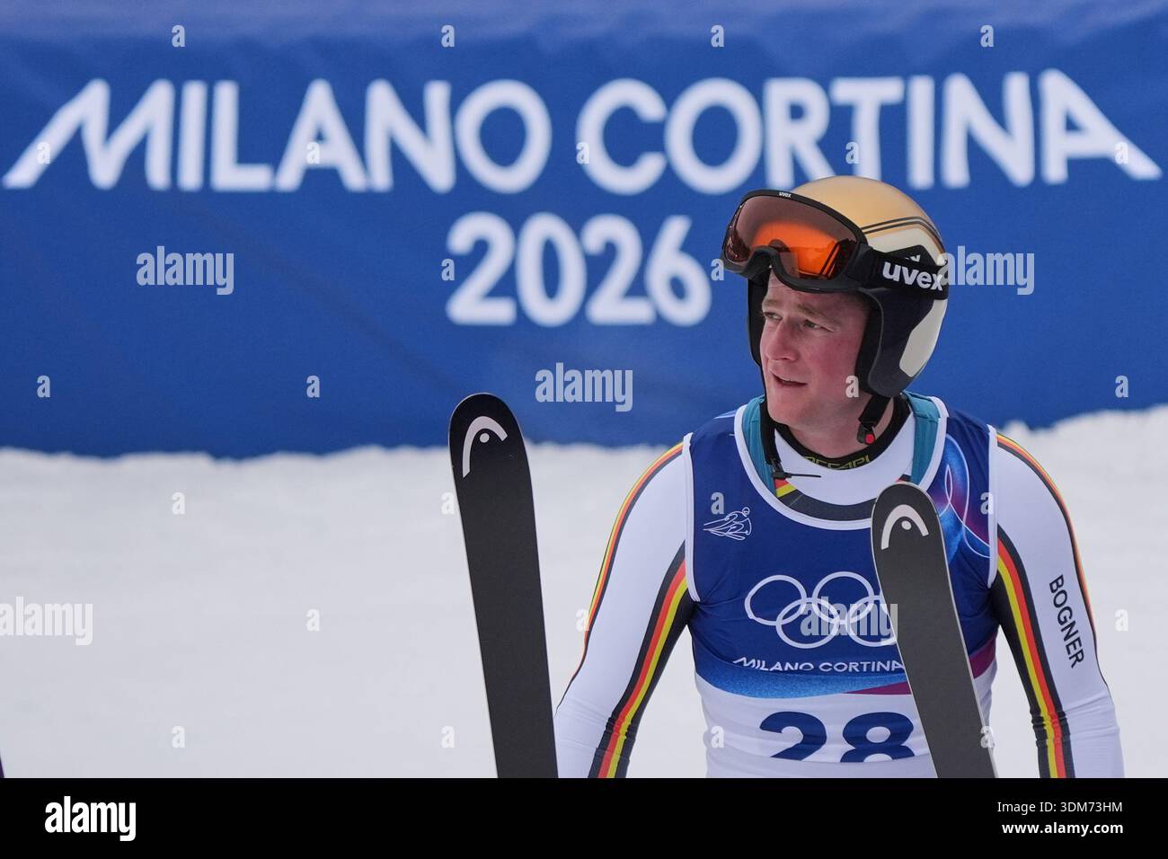 Germany's Simon Jocher at the finish area, during the alpine ski, men's ...