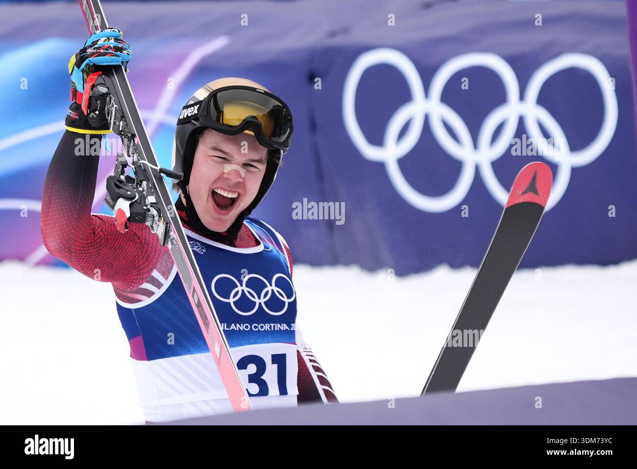 Canada's Jeffrey Read at the finish area, during the alpine ski, men's ...