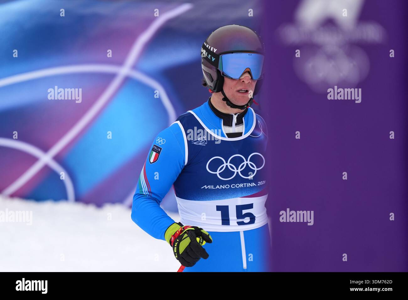 Italy's Giovanni Franzoni at the finish area, during the alpine ski ...