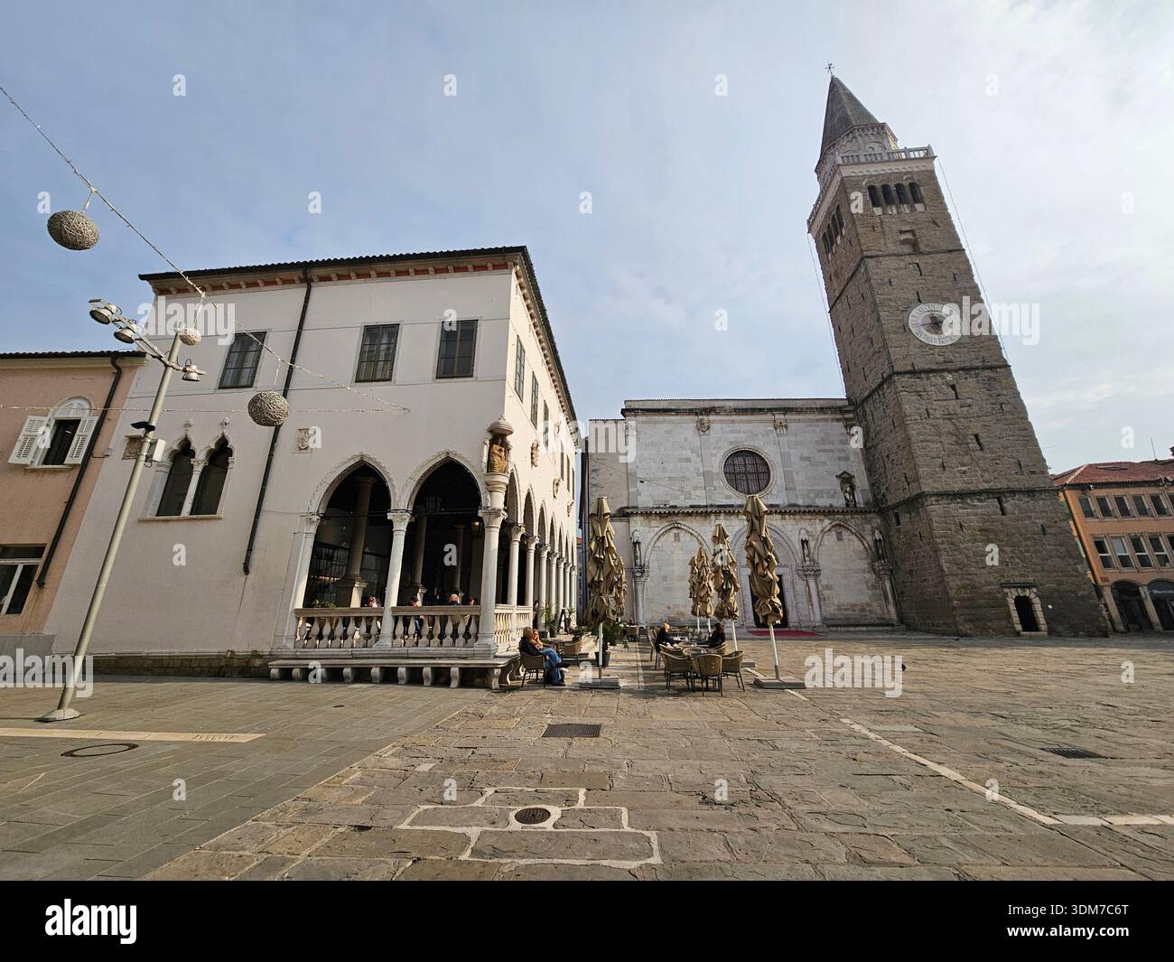 Iconic landmarks at Tito Square in Koper, Venetian-style Loggia Palace ...