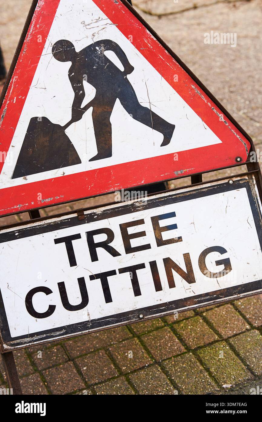 Tree cutting sign on roadside,UK Stock Photo - Alamy