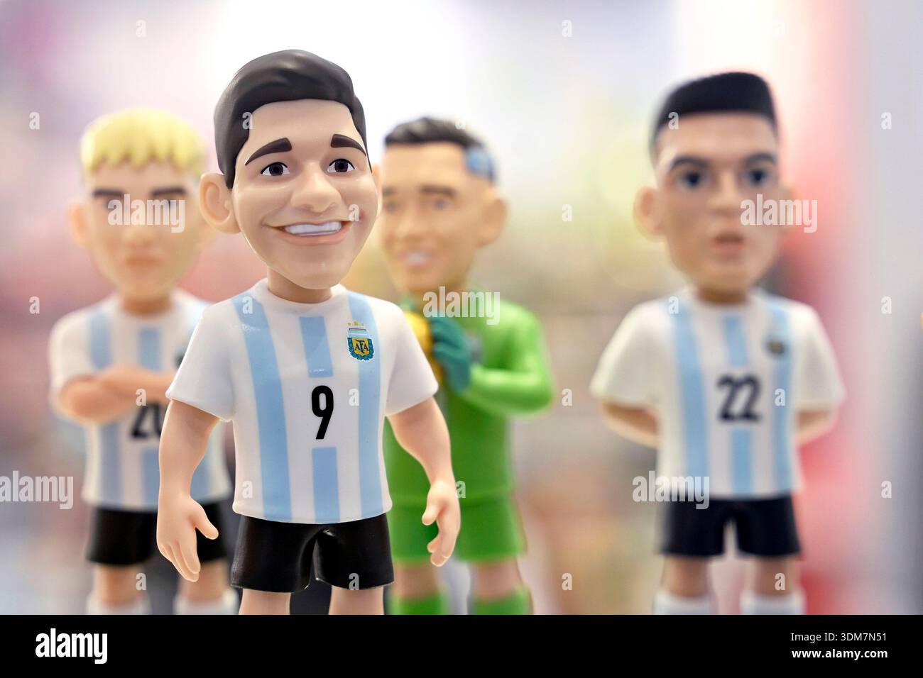Soccer player figurines visible during the 75th Toy Fair in Nuremberg ...
