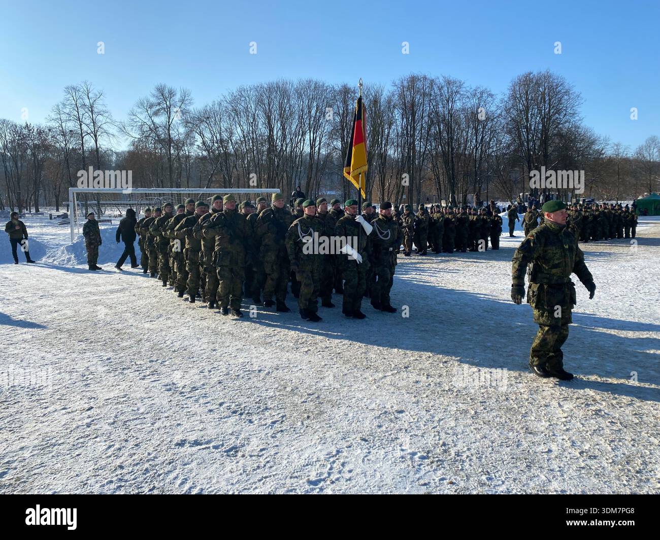 04 February 2026, Lithuania, Kaunas: German soldiers march in formation ...