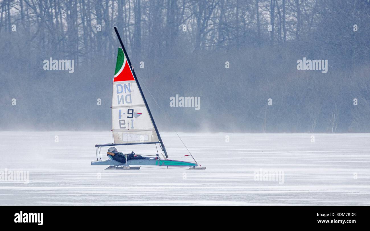 04 February 2026, Schleswig-Holstein, Neumünster: An ice sailer sails ...