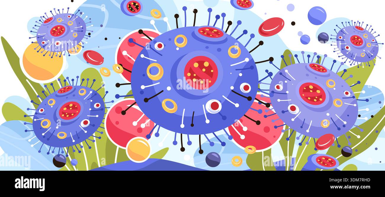 Virus bacteria pathogen infection disease anatomy concept colorful ...