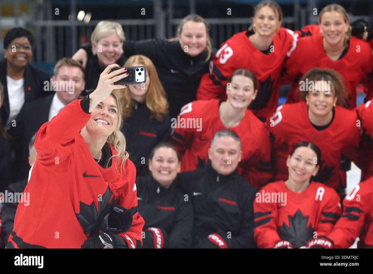 The Canadian womens hockey player Natalie Spooner (24) takes a team ...