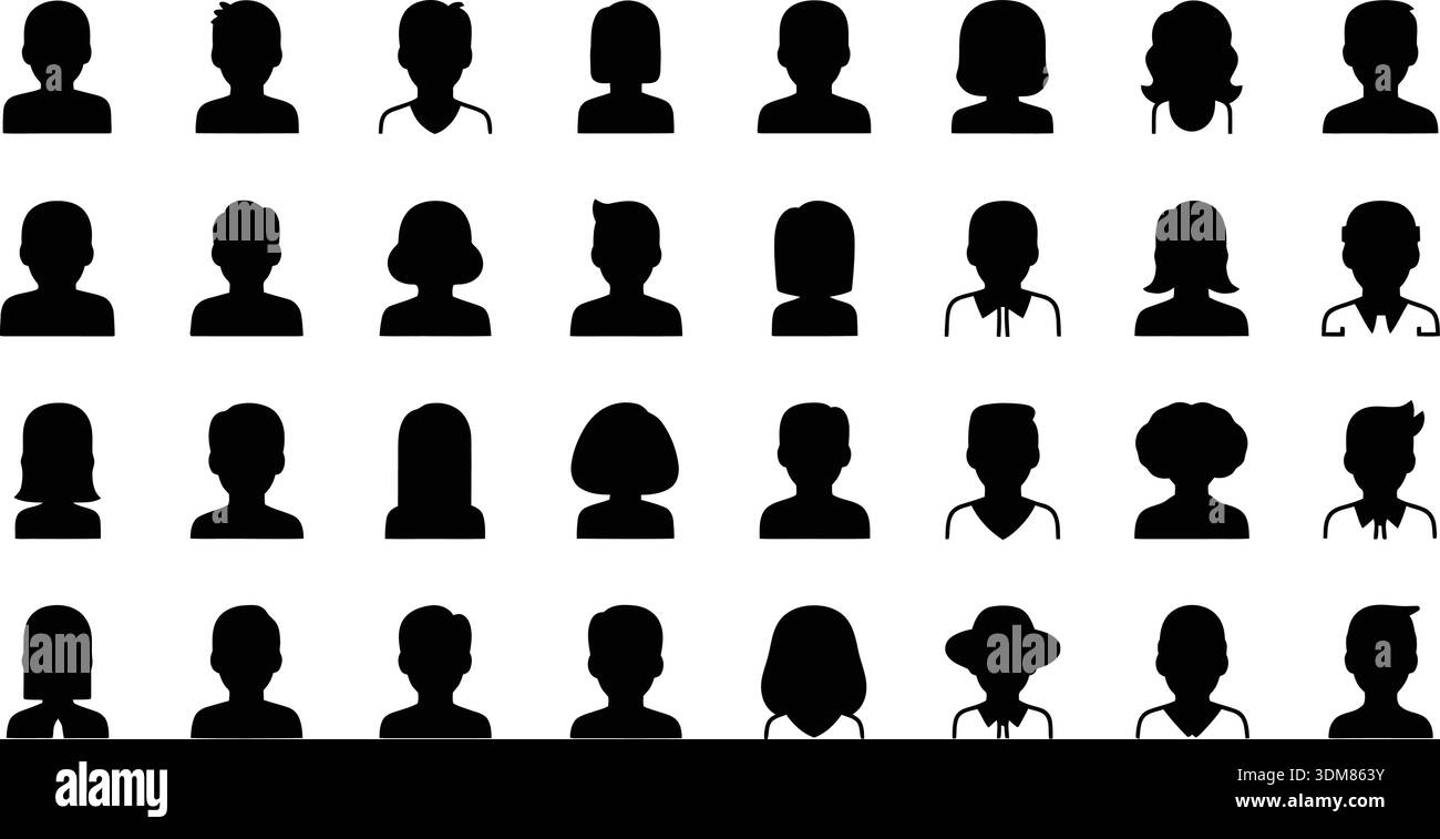 Human Head and Shoulder Silhouette Icon Collection Stock Vector Image ...