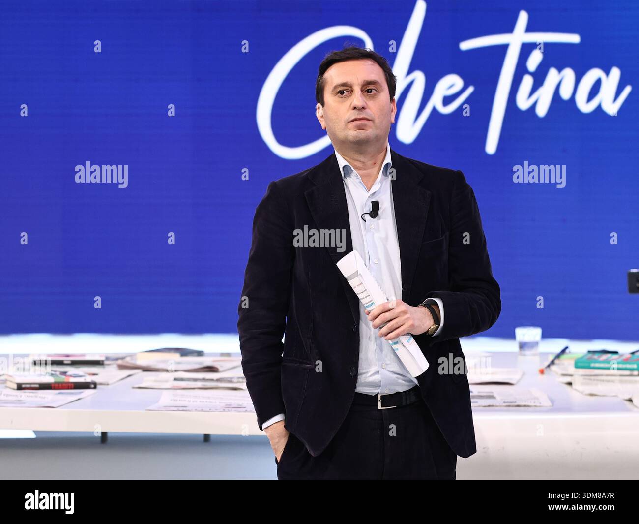 Rome, La7 studios, TV show "L'aria che tira." Pictured: David Parenzo ...