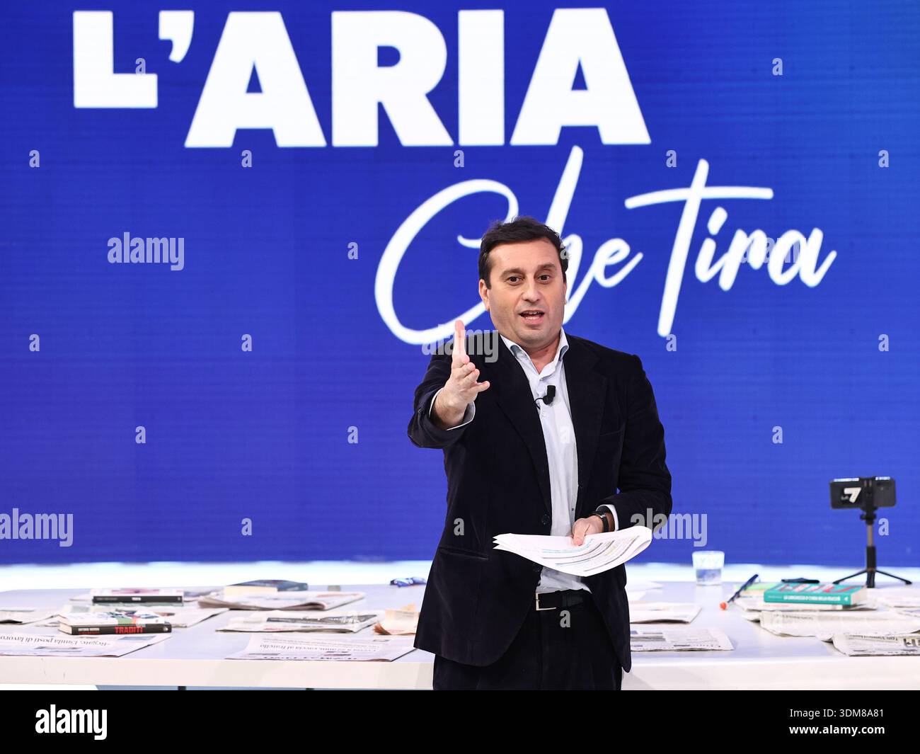 Rome, La7 studios, TV show "L'aria che tira." Pictured: David Parenzo ...