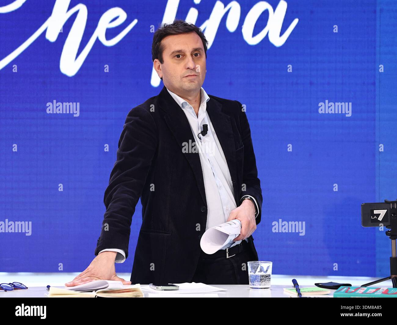 Rome, La7 studios, TV show "L'aria che tira." Pictured: David Parenzo ...