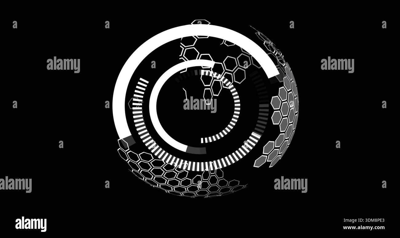 Displaying futuristic HUD interface rotating on black void, showing ...